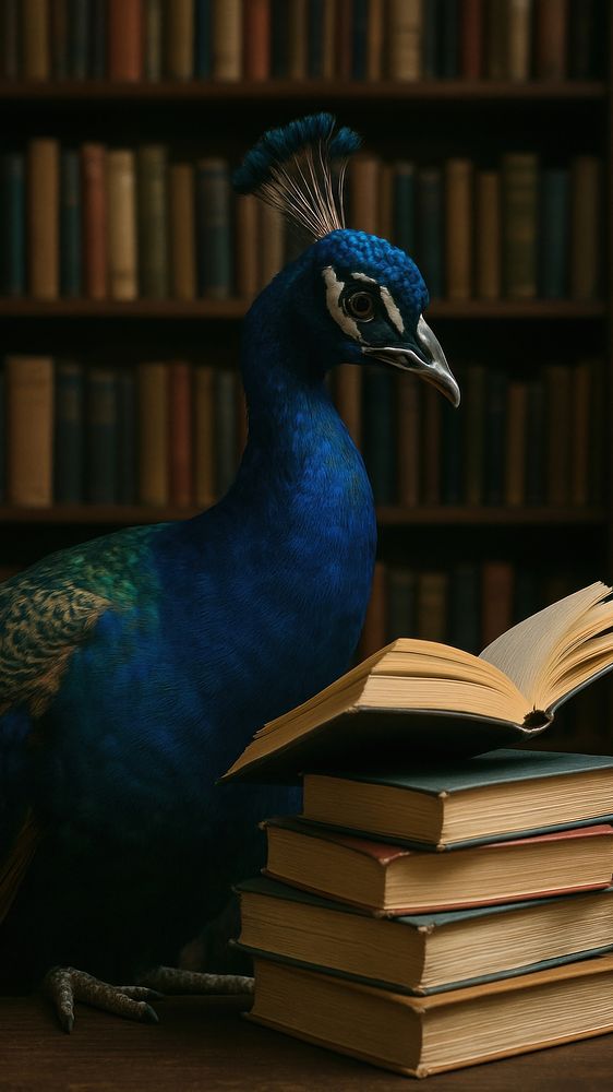 Peacock reading books library | Free Photo - rawpixel