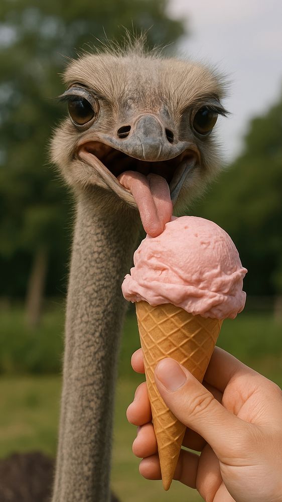 Ostrich enjoying strawberry ice cream | Free Photo - rawpixel
