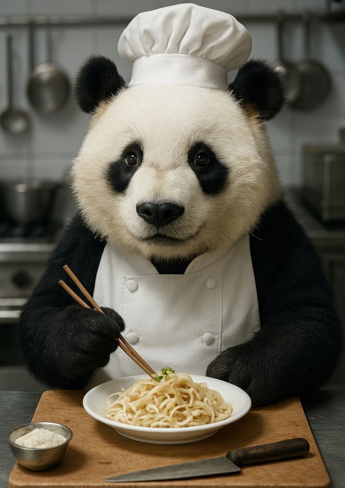 Panda chef enjoying noodles delightfully | Premium Photo - rawpixel