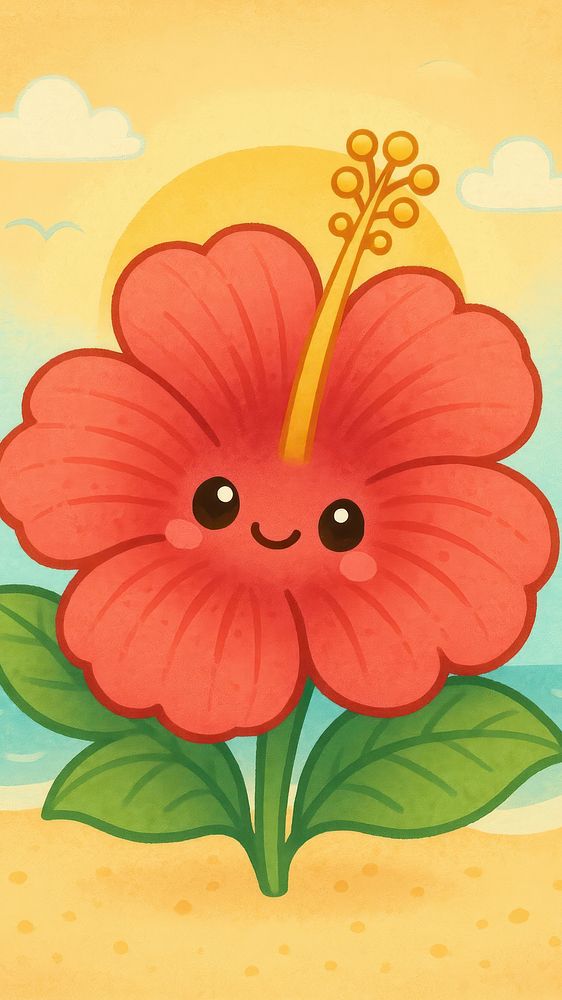 Cute hibiscus beach wallpaper | Free Photo Illustration - rawpixel