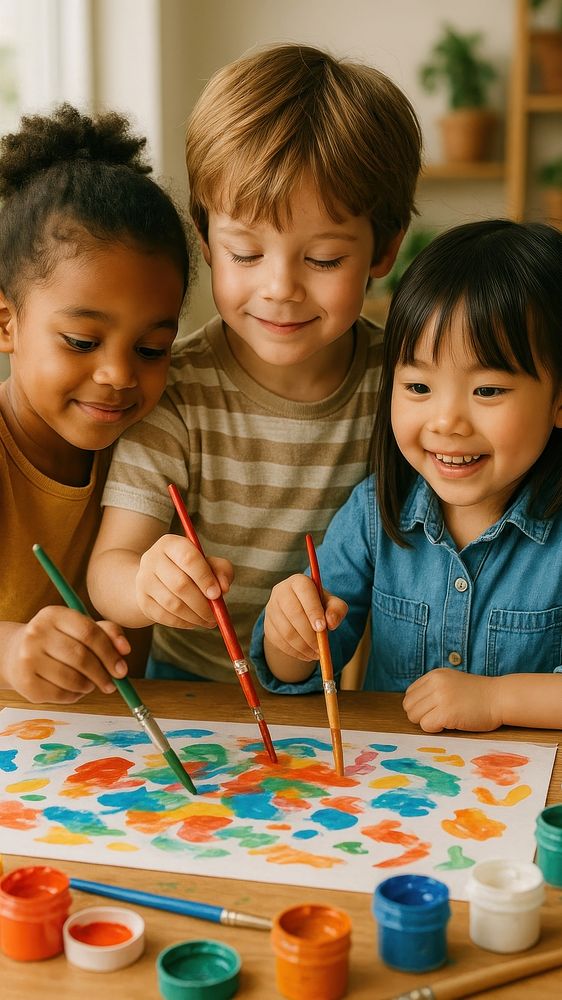 Children painting colorful masterpiece together | Free Photo - rawpixel