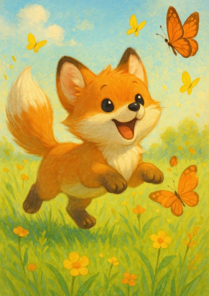 Joyful fox chasing butterflies | Free Photo Illustration - rawpixel