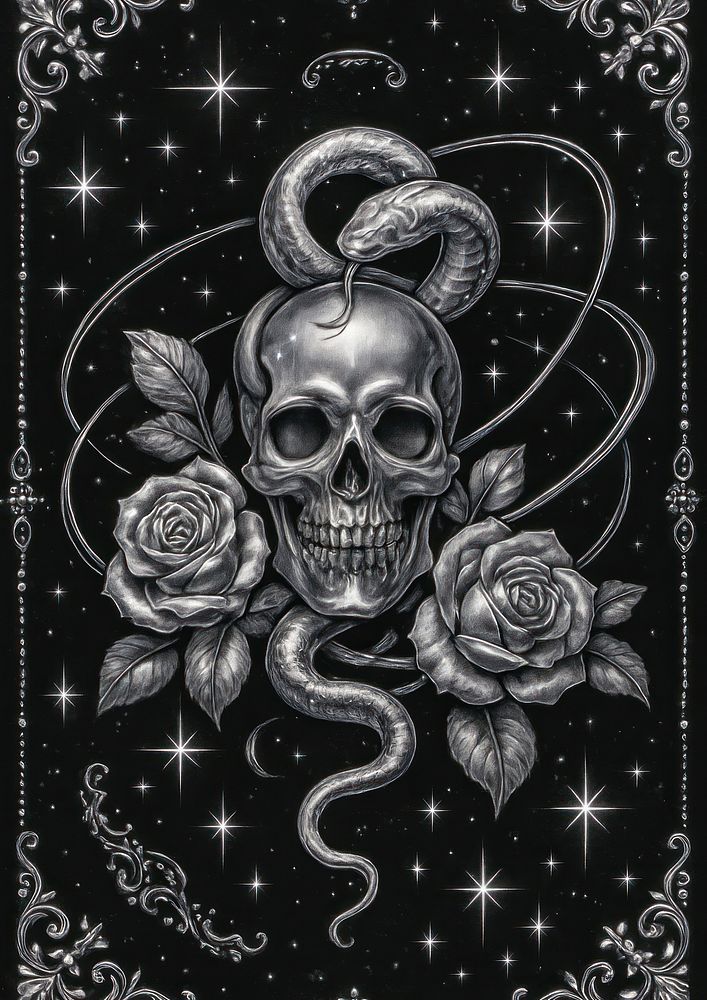 Gothic skull, snake, roses illustration | Free Photo Illustration ...