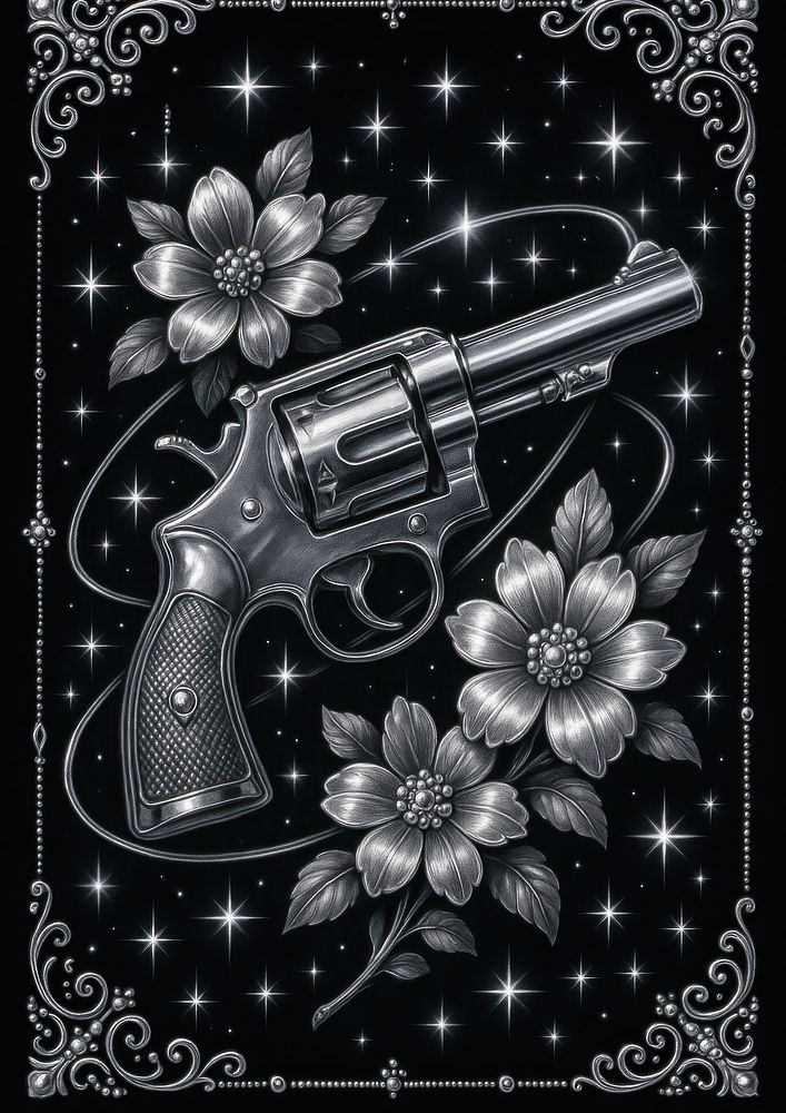 Vintage revolver floral illustration | Free Photo Illustration - rawpixel