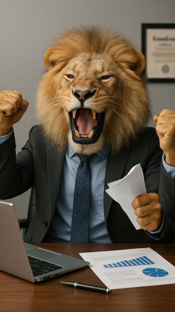 Lion-headed businessman celebrating success | Free Photo - rawpixel