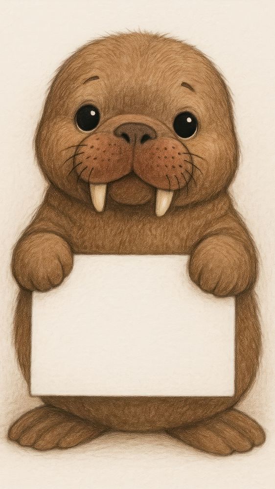 Adorable walrus holding sign | Free Photo Illustration - rawpixel