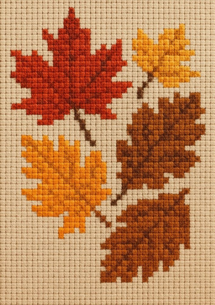 Autumn leaves cross-stitch pattern | Free Photo Illustration - rawpixel