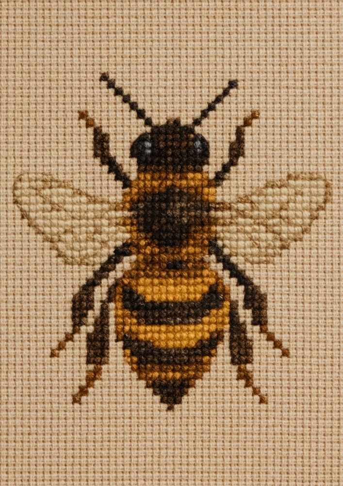 Bee cross-stitch pattern wallpaper | Free Photo Illustration - rawpixel