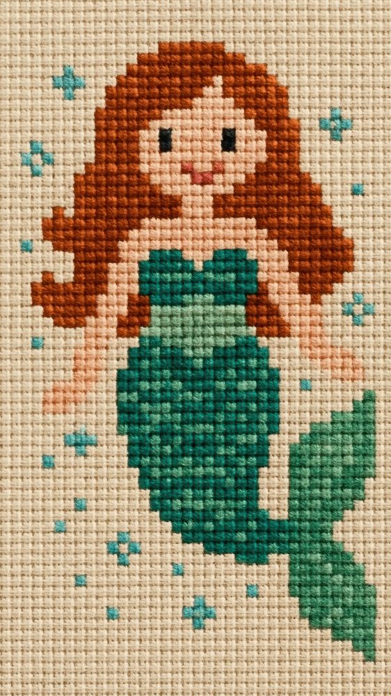 Pixelated mermaid cross-stitch design | Free Photo Illustration - rawpixel