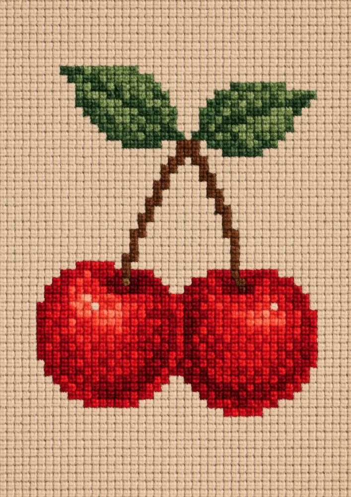Pixelated cherries cross-stitch design | Free Photo Illustration - rawpixel