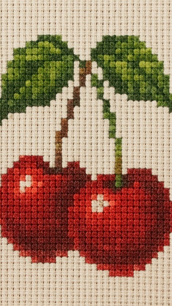 Vintage cherry cross-stitch pattern | Free Photo Illustration - rawpixel