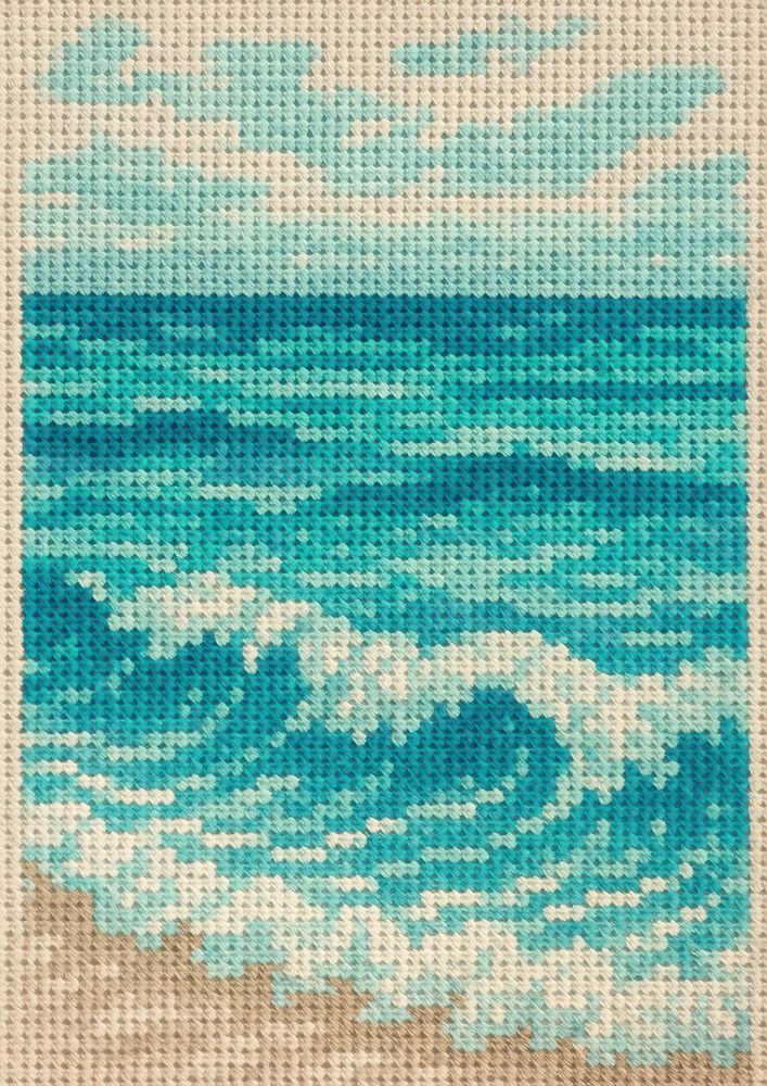 Pixelated ocean waves cross-stitch | Free Photo Illustration - rawpixel