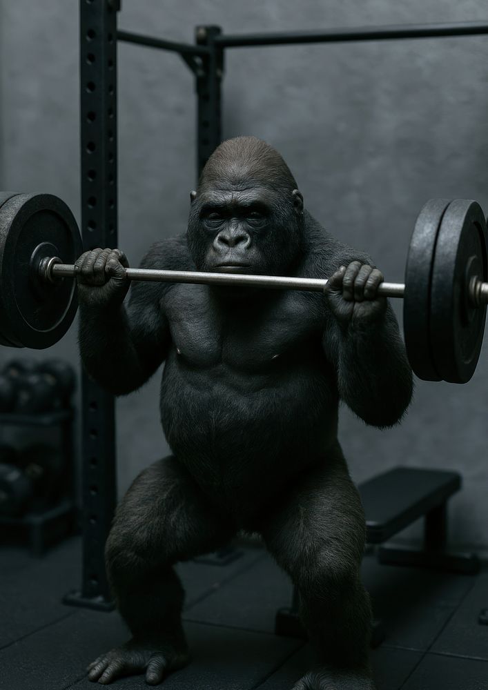 Gorilla lifting weights powerfully | Free Photo - rawpixel