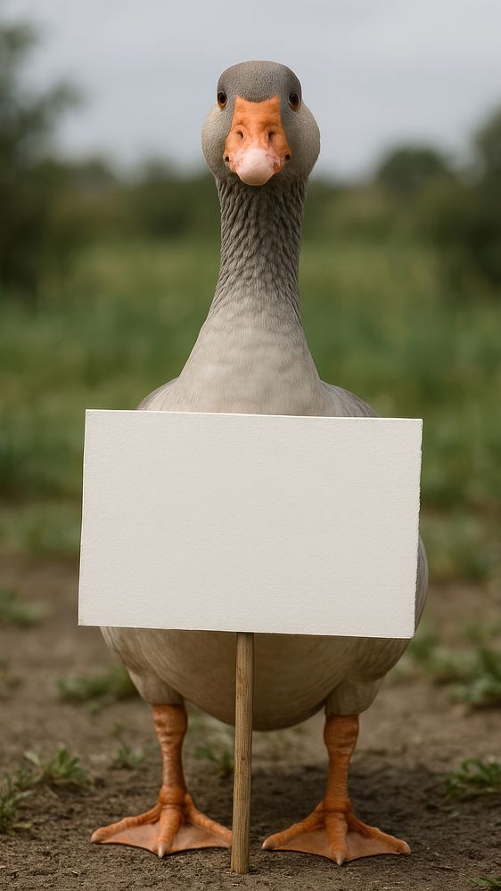 Goose holding blank sign outdoors | Free Photo - rawpixel