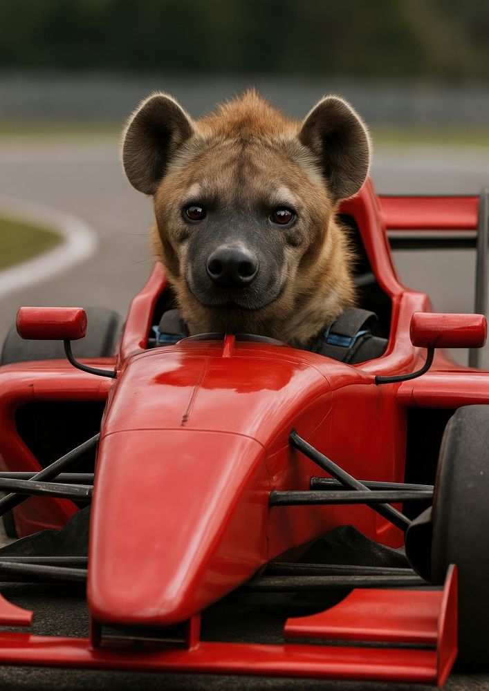 Hyena driving red racecar | Free Photo - rawpixel