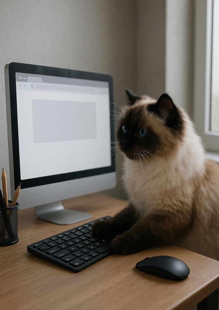 Cat using computer at desk | Free Photo - rawpixel