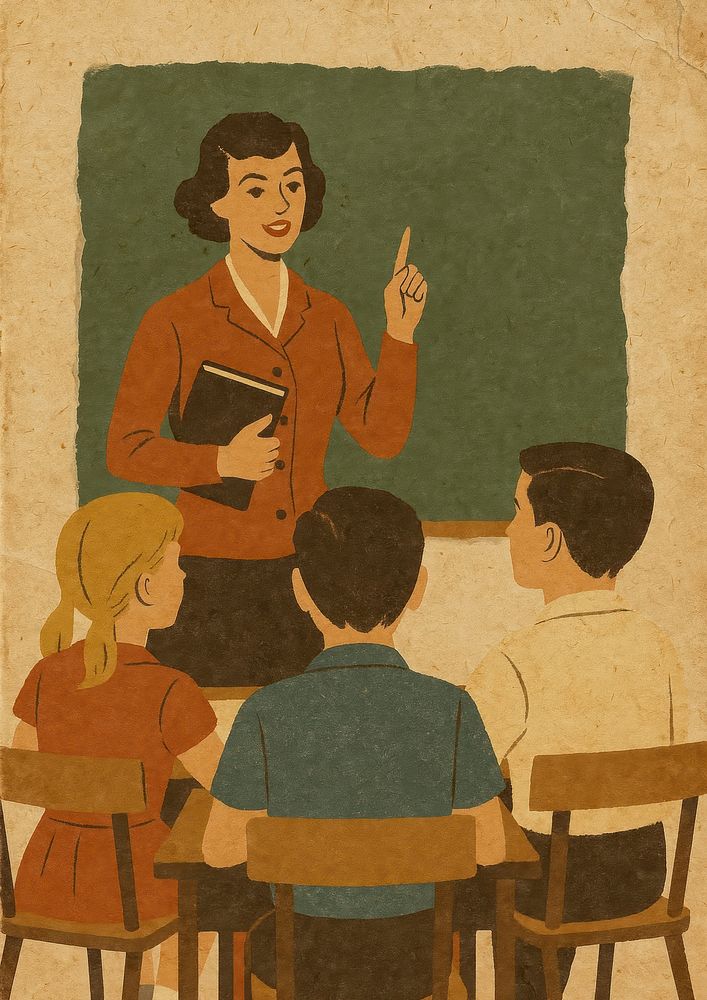 Retro classroom teacher illustration | Free Photo Illustration - rawpixel