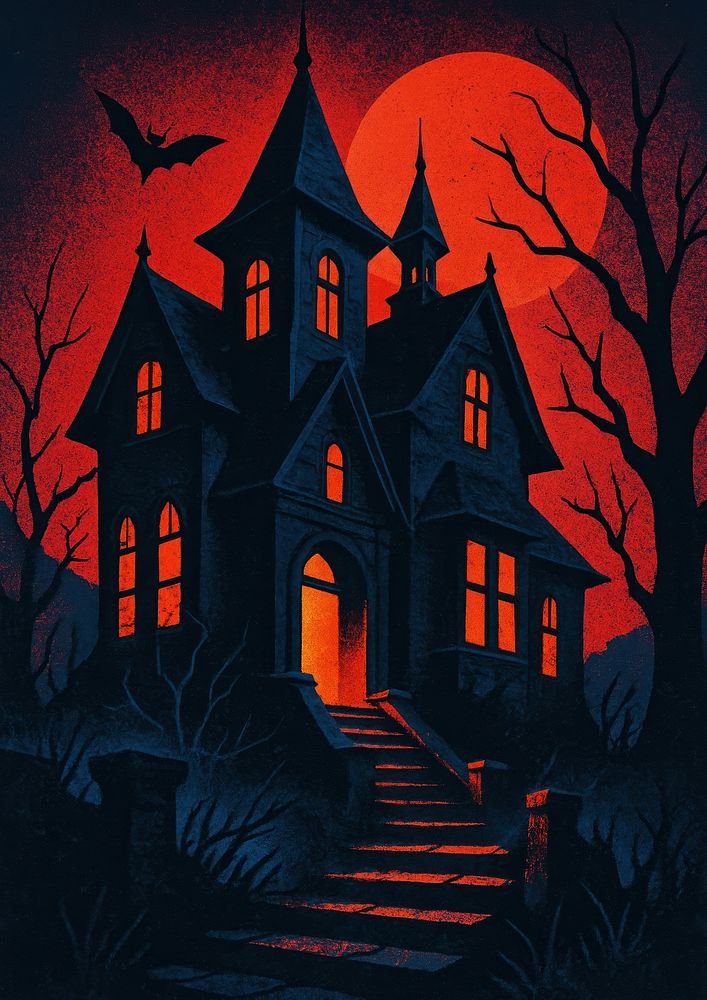 Eerie haunted house under moon | Free Photo Illustration - rawpixel