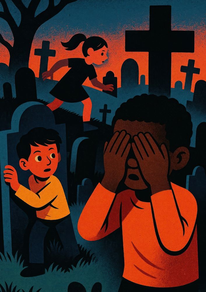 Playful children in spooky graveyard | Free Photo Illustration - rawpixel