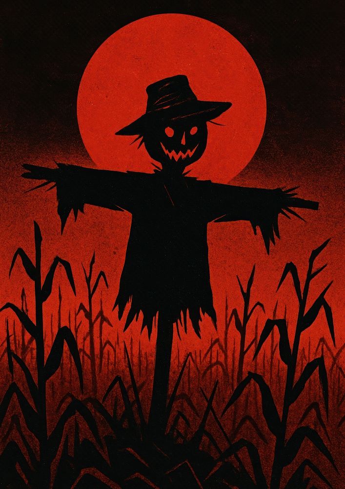 Eerie scarecrow under blood moon | Free Photo Illustration - rawpixel