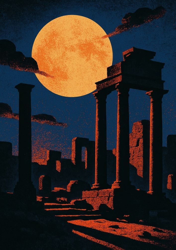 Ancient ruins under full moon | Free Photo Illustration - rawpixel