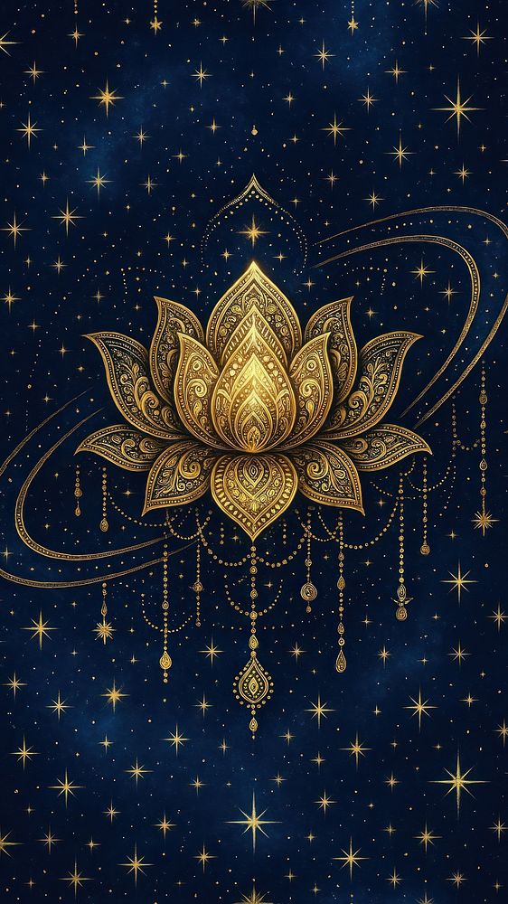 Golden lotus cosmic night illustration | Free Photo Illustration - rawpixel