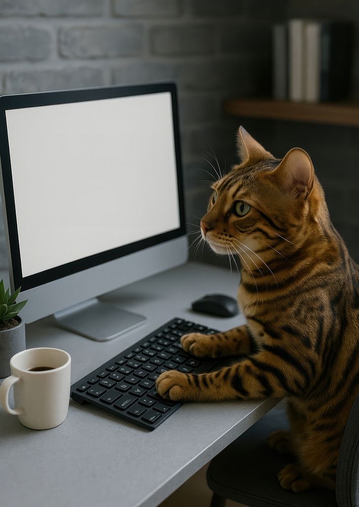 Cat using computer at desk | Free Photo - rawpixel