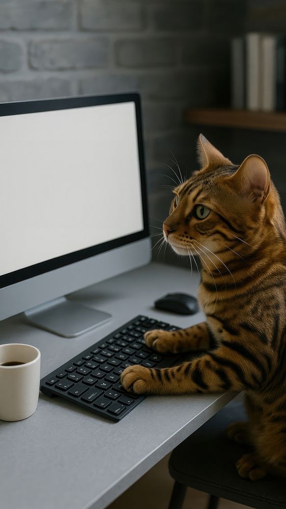 Cat using computer at desk | Free Photo - rawpixel