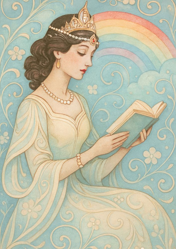 Elegant princess reading rainbow wallpaper | Free Photo Illustration ...
