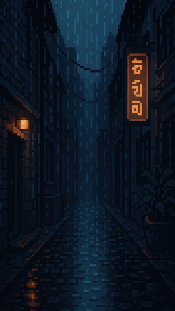 Pixel art rainy night alley | Free Photo Illustration - rawpixel