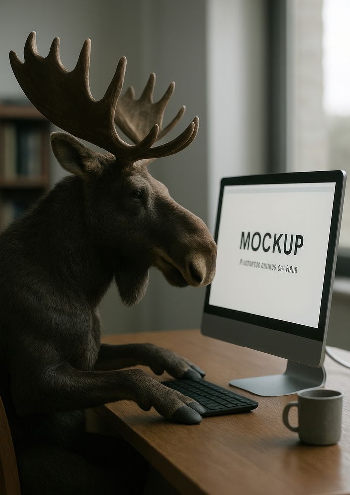 Moose using computer mockup | Free Photo - rawpixel