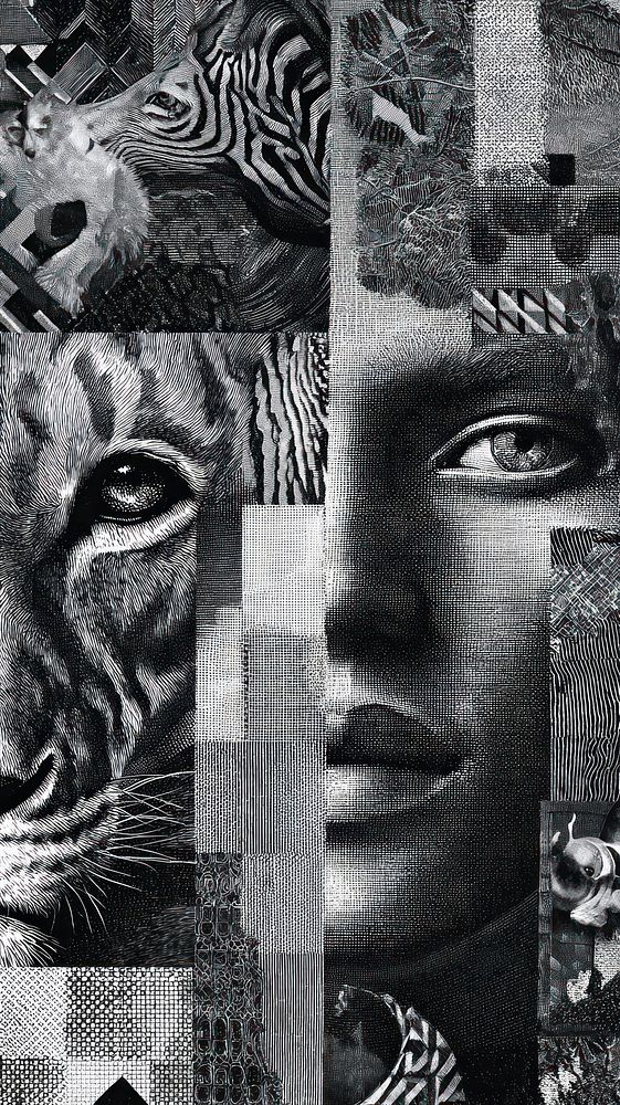 Monochrome animal-human collage mobile wallpaper | Free Photo ...