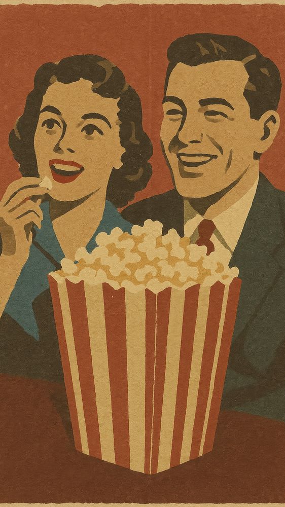 Retro couple enjoying popcorn mobile | Free Photo Illustration - rawpixel