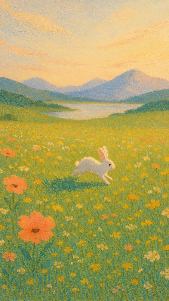 Serene meadow playful rabbit mobile | Free Photo Illustration - rawpixel