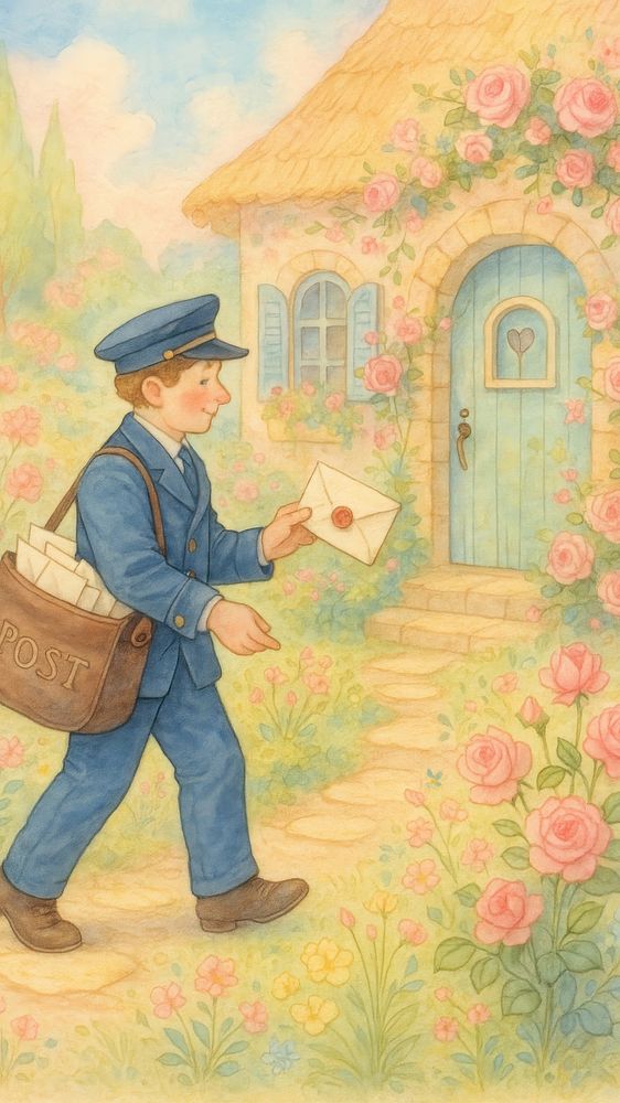 Charming vintage postman mobile wallpaper | Free Photo Illustration - rawpixel