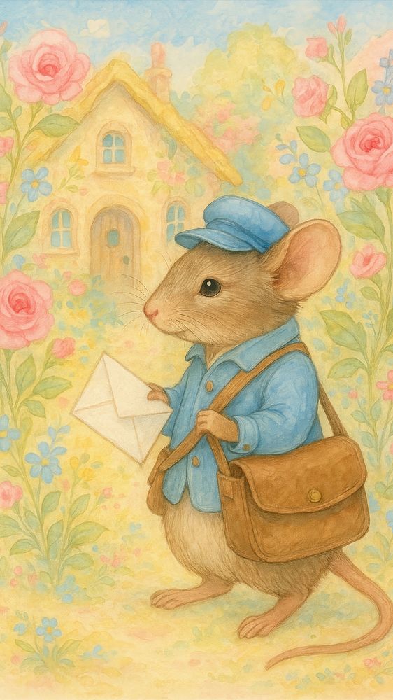 Charming mouse postman mobile wallpaper | Free Photo Illustration - rawpixel