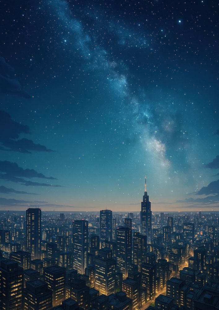 Starry night cityscape wallpaper | Free Photo - rawpixel