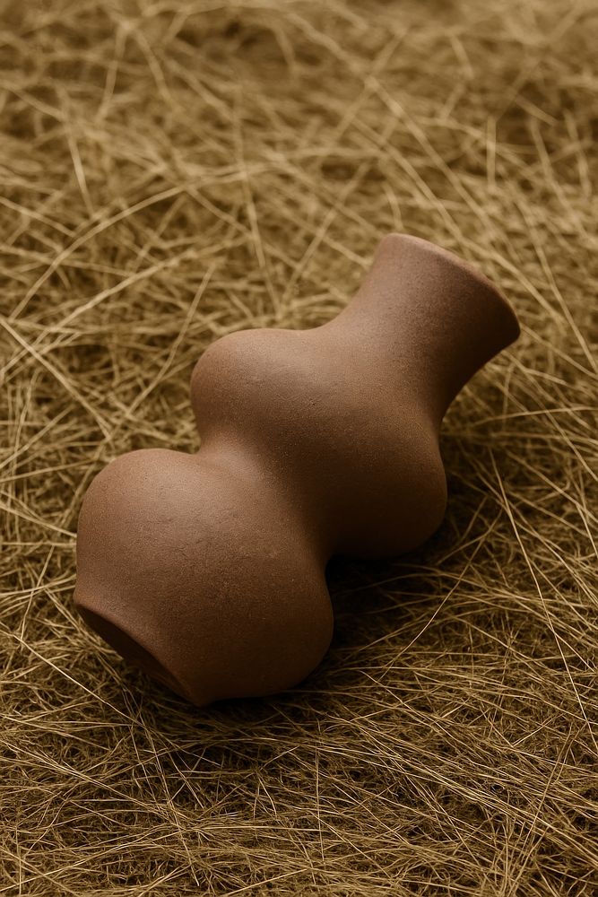 Curved ceramic vase on straw | Free Photo - rawpixel
