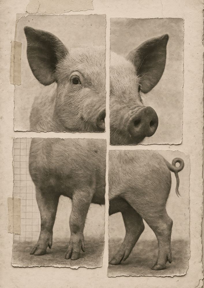 Vintage pig collage wallpaper | Free Photo - rawpixel