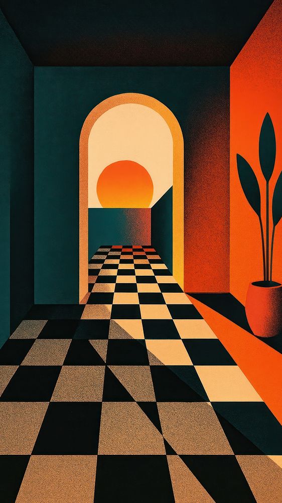 Geometric sunset hallway mobile wallpaper | Free Photo Illustration ...