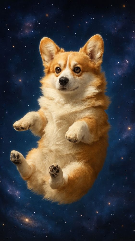 Floating corgi space mobile wallpaper | Free Photo Illustration - rawpixel