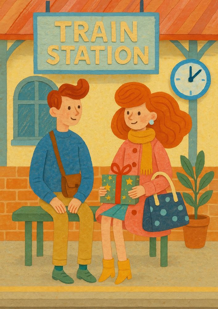 Charming retro train station illustration | Free Photo Illustration - rawpixel