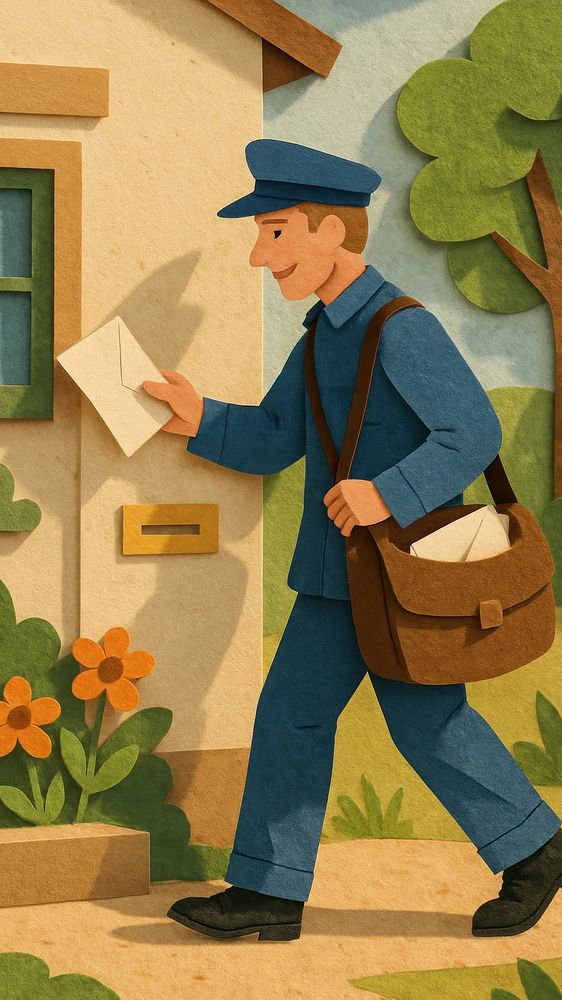 Charming postman delivering letters mobile | Free Photo Illustration - rawpixel