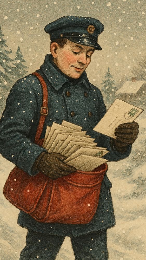 Vintage postman winter mobile wallpaper | Free Photo Illustration - rawpixel