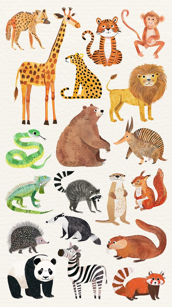 Colorful illustrated wild animal collection | Free Photo - rawpixel