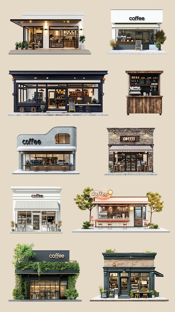 Charming coffee shop facades collection, | Free Photo - rawpixel