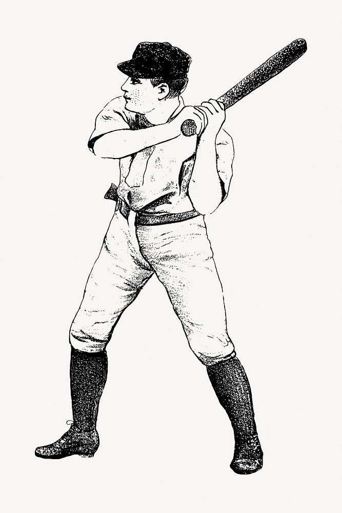 Vintage monochrome baseball player design | Free Vector Sticker - rawpixel