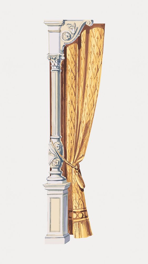 Vintage pillar curtain interior illustration, | Free Vector - rawpixel