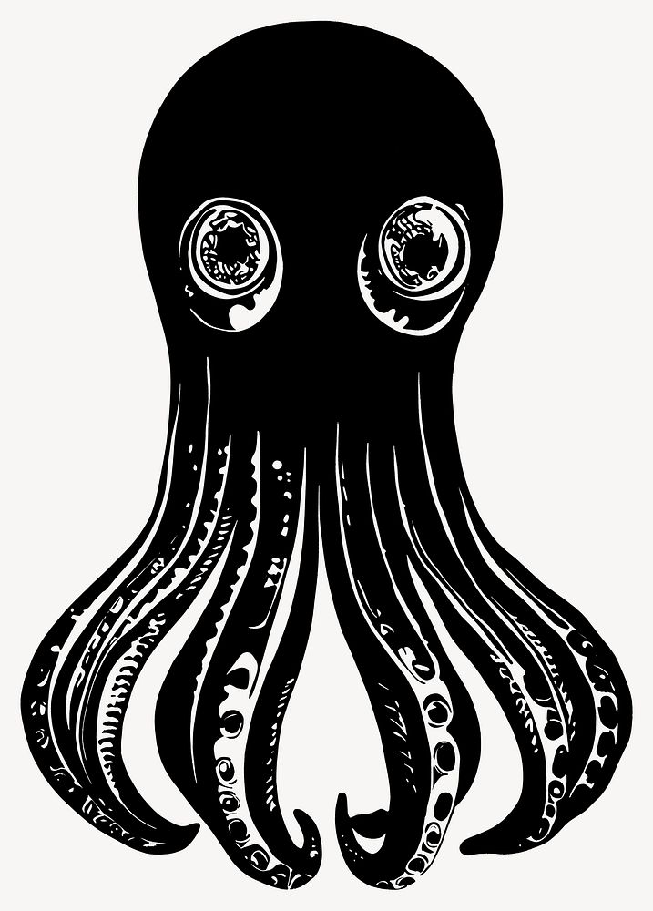 Squid horse wood block print | Free Vector - rawpixel