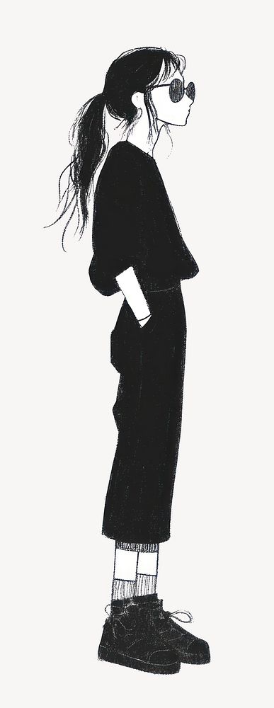 hipster woman standing illustration black | Free Vector - rawpixel